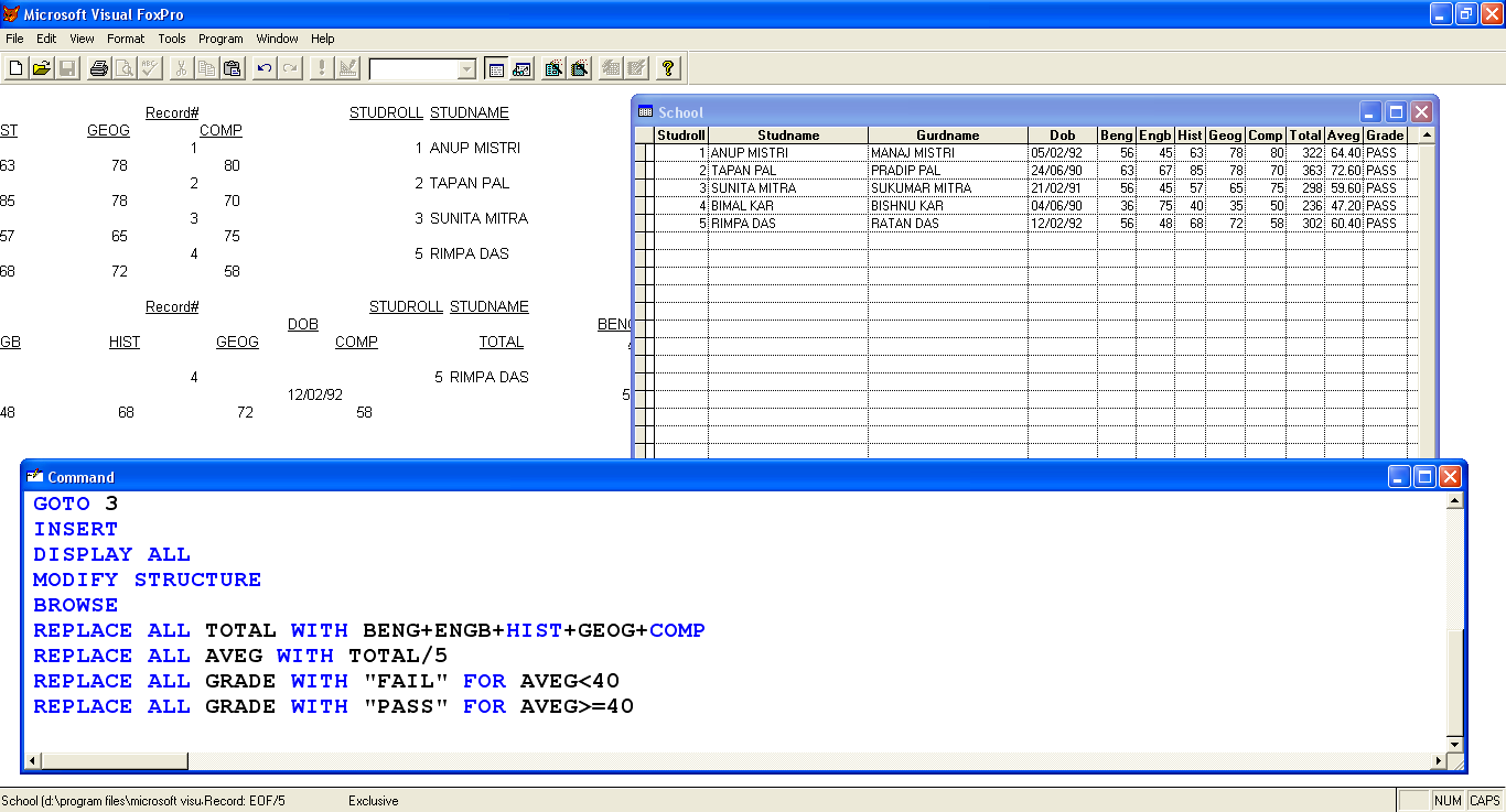 Microsoft Visual FoxPro 6.0 Database Table – Samasto